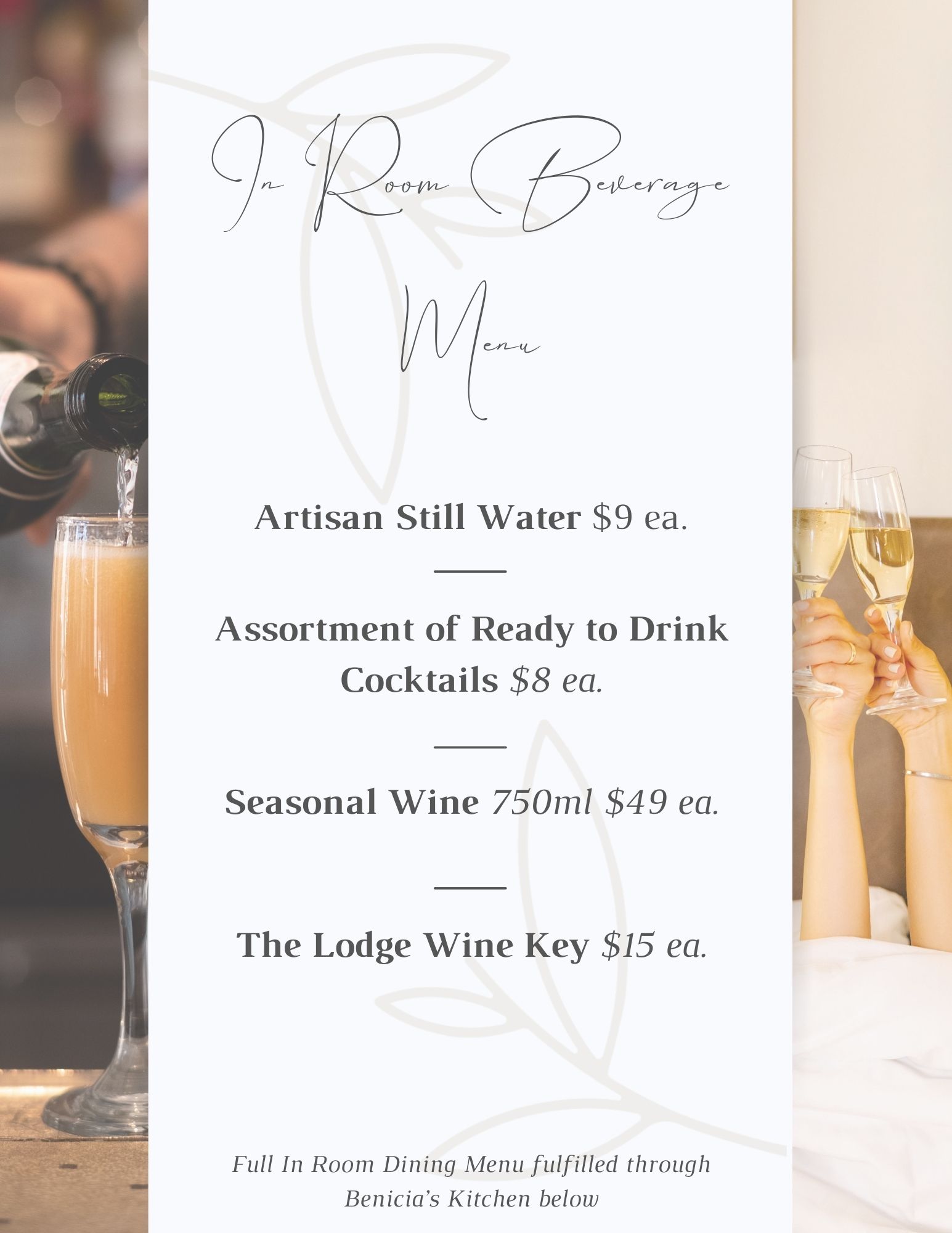 In room dining menu | The Lodge at Sonoma